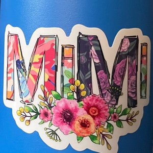 Mimi With Flower Design Waterproof Vinyl Sticker, Water Bottle, Tumble ...
