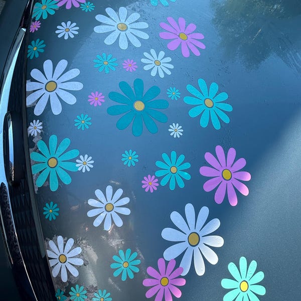 Holographic Decal Set of 14/ Holographic Flower Decal Hippie Car Decal ...