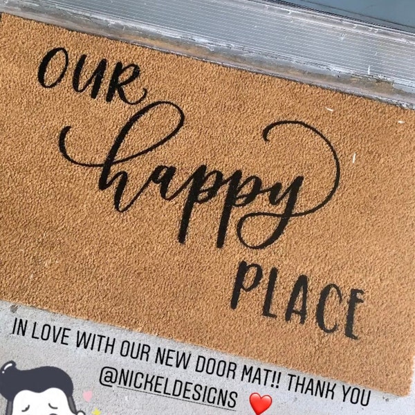 Our Happy Place Doormat, Farmhouse Doormat Outdoor, Housewarming ...