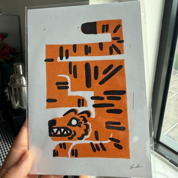 Tiger Geometric Lino Block Print - Etsy