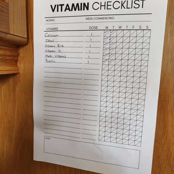 Daily Vitamin Checklist, Vitamin Tracker, Weekly Supplement Checklist ...