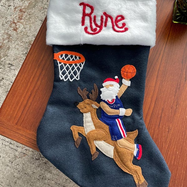 Basketball Christmas Stocking--"slam Dunk Santa Style" - Etsy