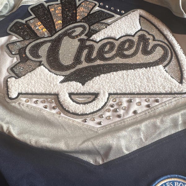 Cheer Chenille and SILVER Sequin BLING Megaphone Patch, DIY Patch, Iron ...