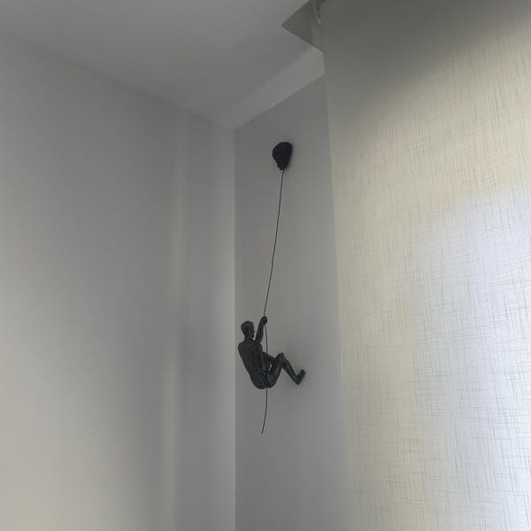 Large Bronze Colour Climbing Abseiling Man Hanging on Wire With Left ...