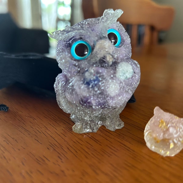 Amethyst Owl, Natural Crystal Gemstone Resin Owl Figure, Resin Owl ...