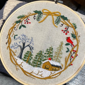 8 Rustic Cabin Embroidery Kit Cabin in the Woods Winter - Etsy