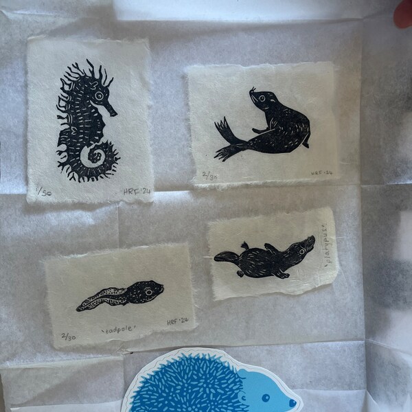 Sea Lion Mini Linocut - Tiny Lino Print, Original Animal Art, Ocean ...