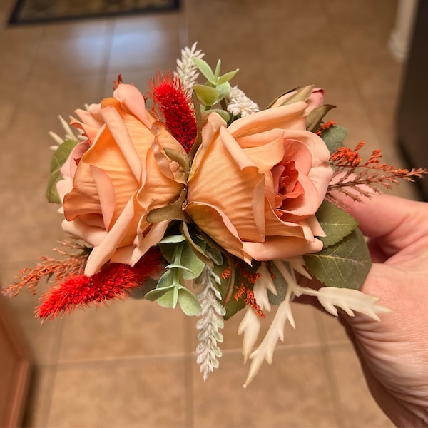 Orange Rust Terracotta Corsage Bracelet Wedding Boutonnière Corsages ...