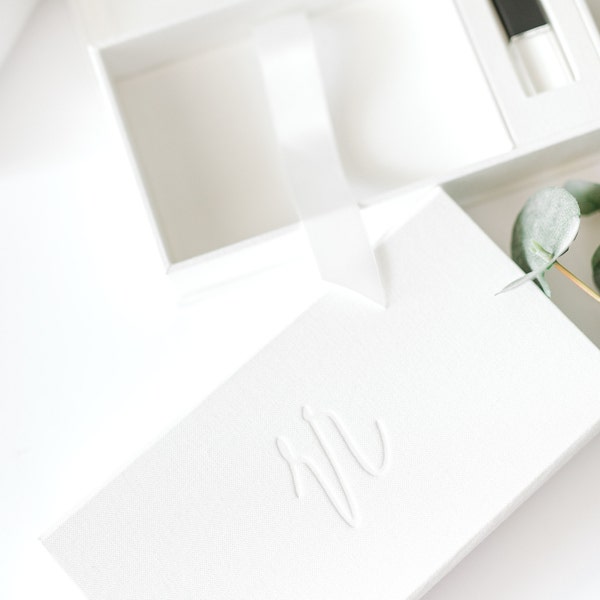 WHITE Linen Box | 4x6 Photo and USB Box | Off-white Ribbon | Proof ...