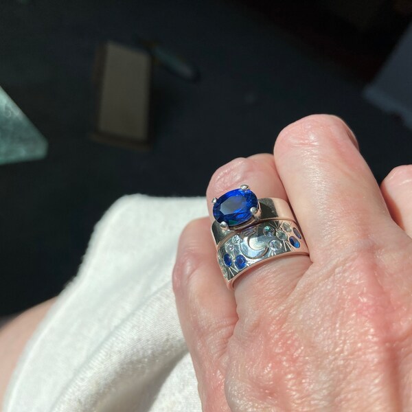 HEAVILY HAMMERED ETERNITY Band Many Gemstone Options Gypsy Set Stones ...