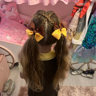 Black Double Layer Bow With Yellow Gold Single Top Layer and Top Knot ...