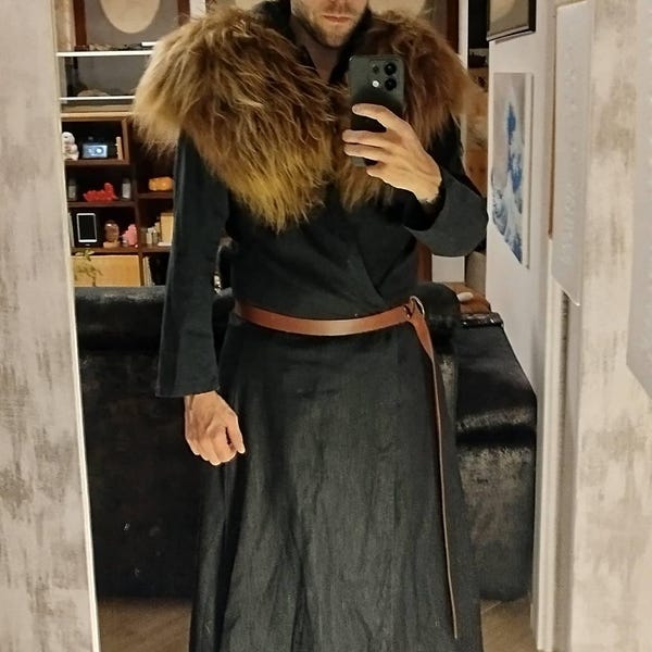 Thick White Viking Sheepskin Cloak With Thorhammer Leather Brooches and ...