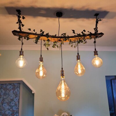 Live Edge Wood rustic Ceiling Light Plank With Pendant Edison - Etsy UK