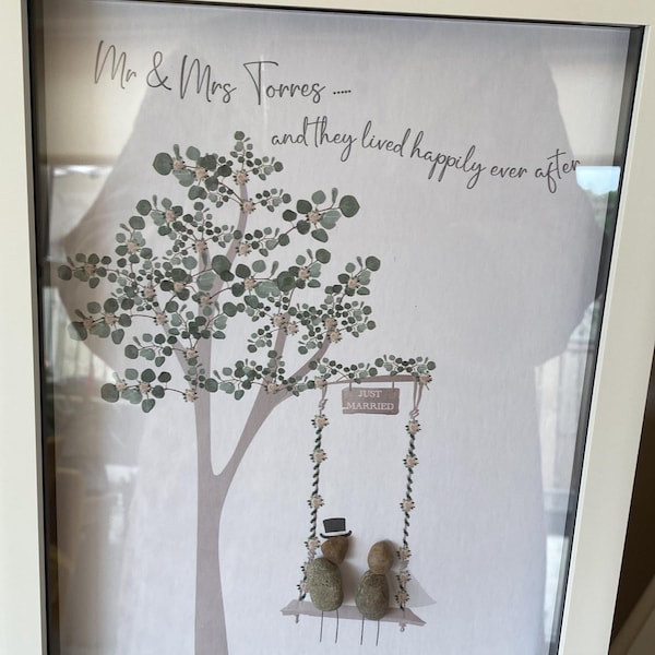 Personalised Wedding Swing Pebble Picture - Pebble Art Wedding - Framed ...