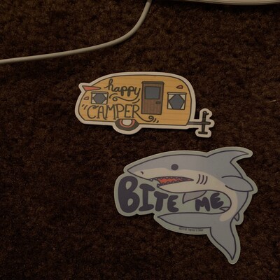 Fun Stickers, Happy Camper, RV, Vinyl Decals, Laptop Stickers, Colorful ...