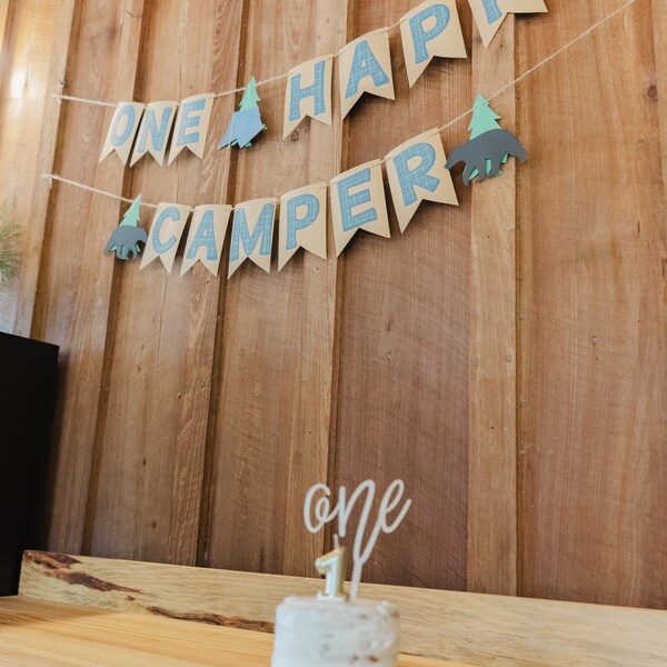 One Happy Camper Banner. Lumberjack Banner. Camping Birthday Banner ...