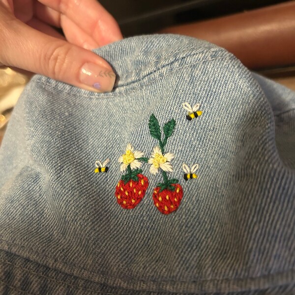 Strawberry Bucket Hat, Coquette, Embroidered Hat, Cottage Core ...