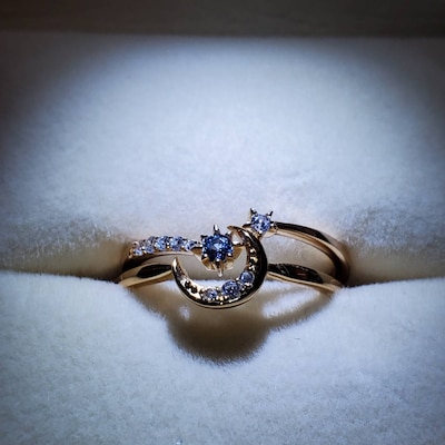 Moon Engagement Ring, Moon and Star Ring Set, Stackable Ring Set ...