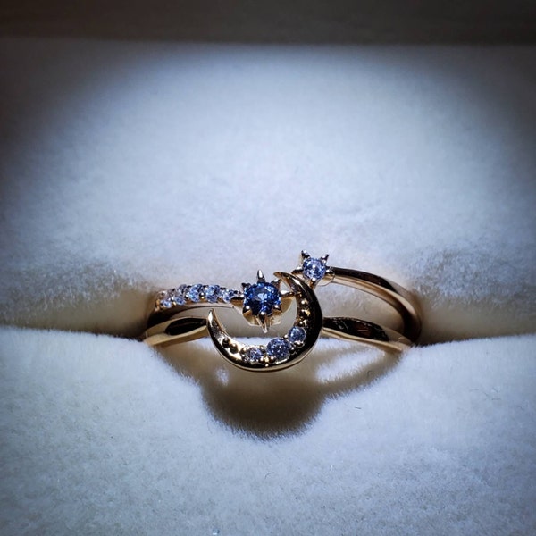 Moon Engagement Ring, Moon and Star Ring Set, Stackable Ring Set ...