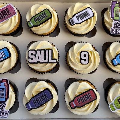 Set of 8 3D Personalised Prime Drink Themed Cupcake Toppers Cake Picks ...