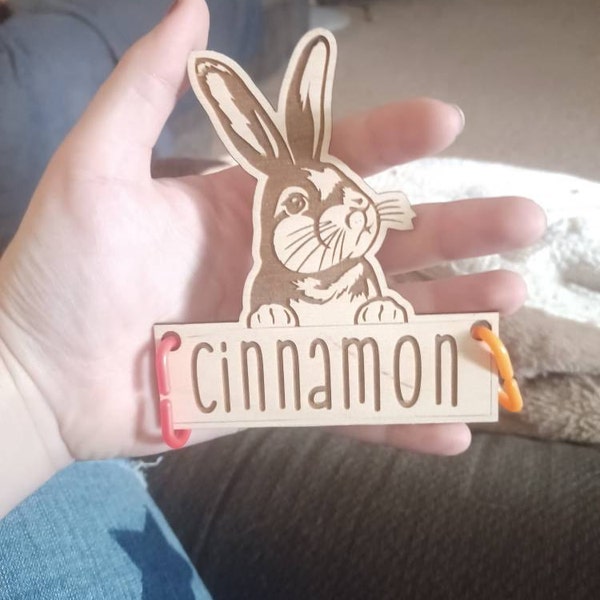 Bunny Rabbit Cage Tag, Personalized, Custom, Engraved Wood, Pet Rabbit ...