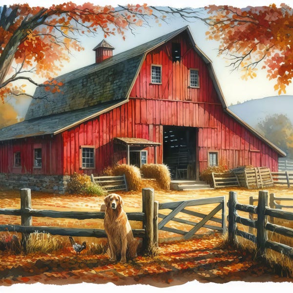 Red Barn in Fall Clip Art 10 High Res Watercolor Jpgs for Junk ...