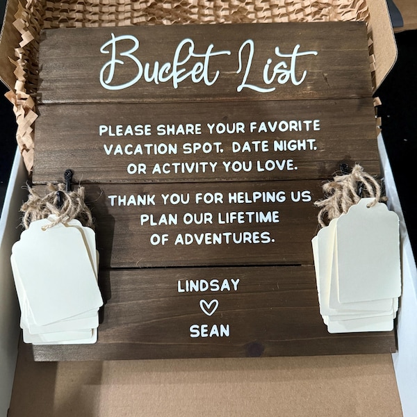 Bucket List Sign W/tags - Recommendations for Bride & Groom - Etsy