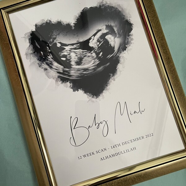 Personalised Baby Scan/ultrasound Watercolour Heart Print - Etsy UK