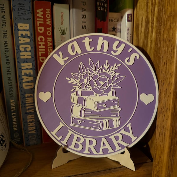Personalized Library Sign Custom Book Decor Color 3D Printed Bookish ...