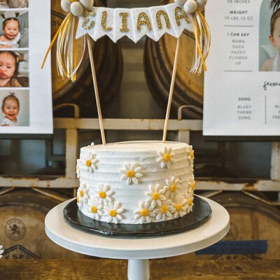 Daisy Cake Topper, Custom Name Cake Topper, Felt Daisy Cake Topper ...