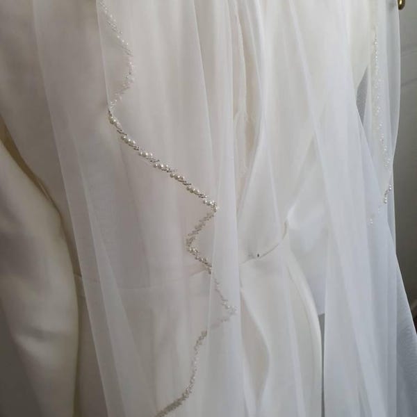 Hand Beaded Veil,pearl Wedding Veil,1tier Bridal Veil,black Veil Brides ...