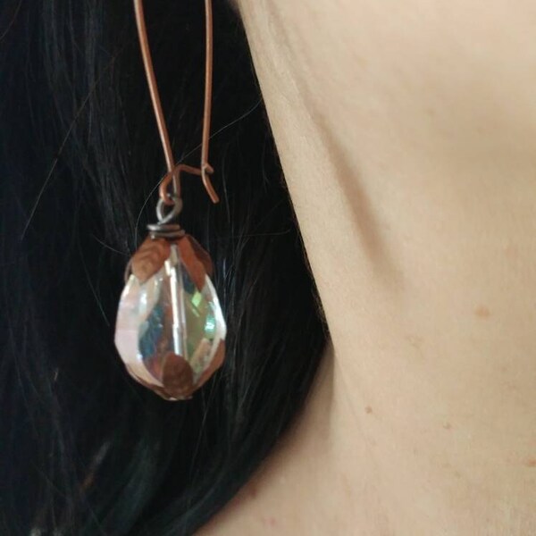 The Old Salem Soothsayer. Antiqued Copper & Lucite Crystal Earrings # ...