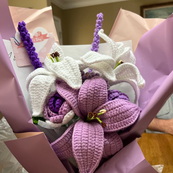 Crochet Flowers Bouquet Handmade, Finished Product,rose,lily,tulip for ...