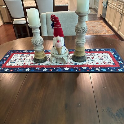Quilted Table Runner, Navy and Dark Red Runner, Quilted Farmhouse ...