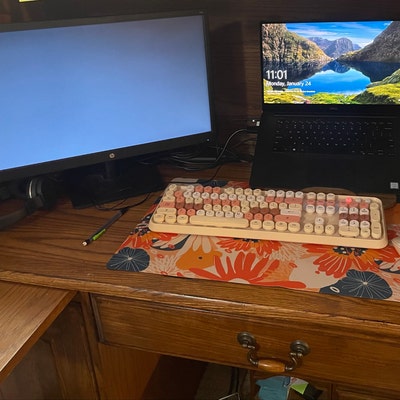 Groovy Floral Graphic Desk Mat, Desk Accessory, Vintage Workspace ...