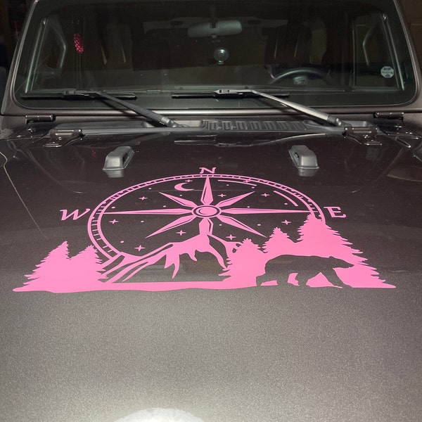 Compass Bear Mountain Vinyl Decal V1 - Moon Stars Forest Scene Graphics ...