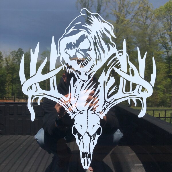 Deer Skull Bone Hunting Fishing Buck Grim Reaper Car Truck Window Vinyl ...