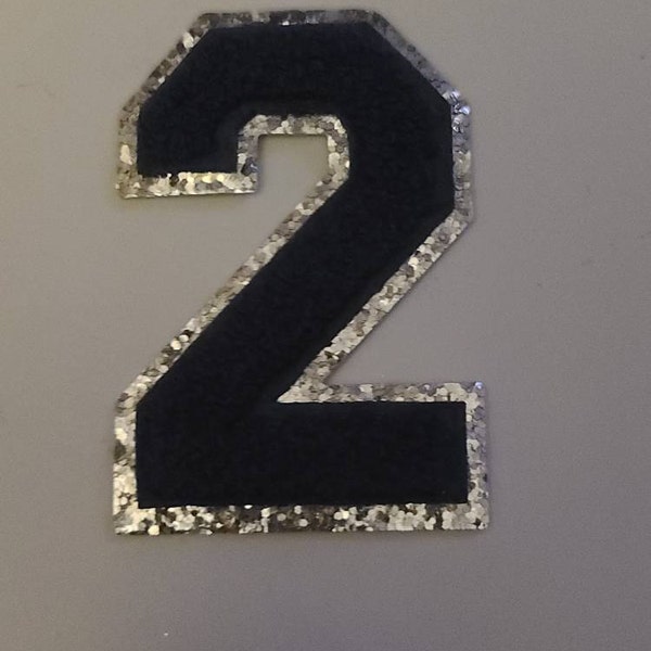 Navy Blue Chenille Numbers, Silver Glitter Number Patch, Number Iron on ...