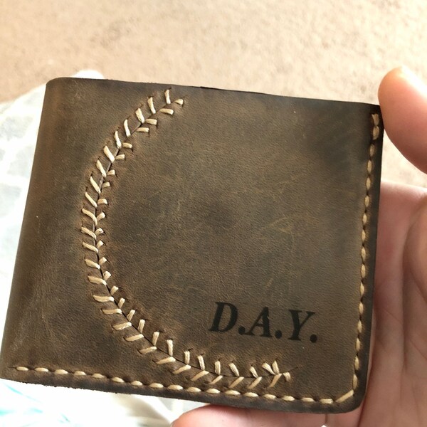 Personalized Leather Baseball Stitch Wallet - Handmade Monogrammed Gift ...