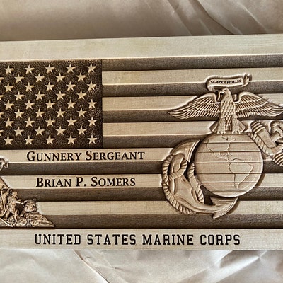 Personalized USMC Marine Corps Flag Plaque in Solid Maple or Cherry ...
