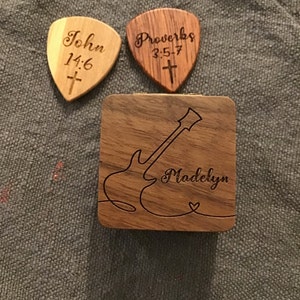Personalized Wooden Guitar Picks With Case, Custom Guitar Pick Holder ...