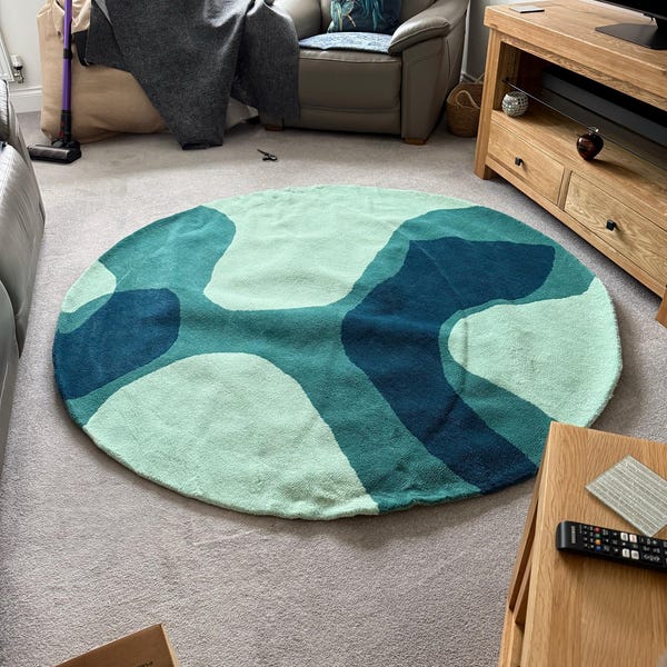 Hand Tufted Green and White/pink Border Scallop 100% Wool Area Rug for ...