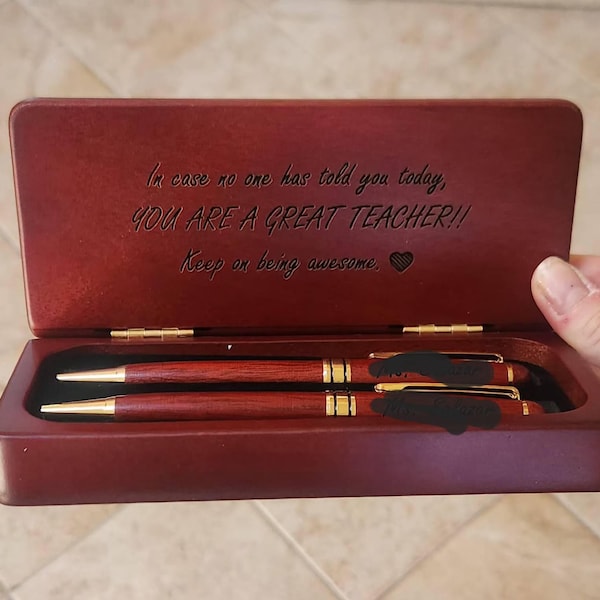 Engraved Wooden Pen Set Monogramed Pen Case Rosewood Pen Box Pen ...
