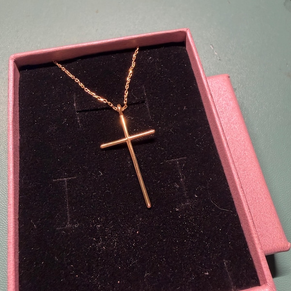 14k Gold Modern Cross Necklace ∙ Dainty Long Cross Necklace ∙ Skinny ...