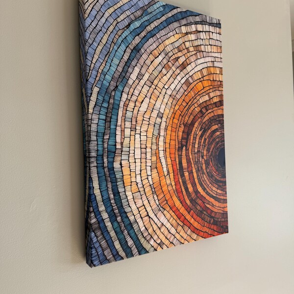 Tree Ring Canvas Painting, Original Art on Canvas, Tree Ring Art ...