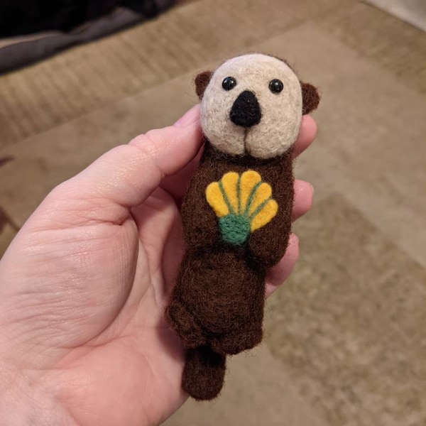 Needle Felting Kit DIY - Sea Otter & Shell // Cute Wool Needle Felted ...