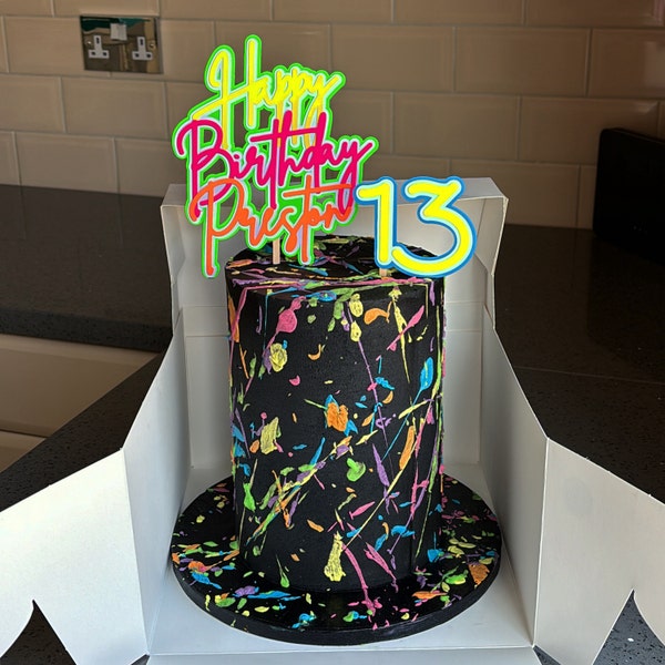 Neon Birthday Cake Topper Neon Birthday Party 80s Party Rave Party ...