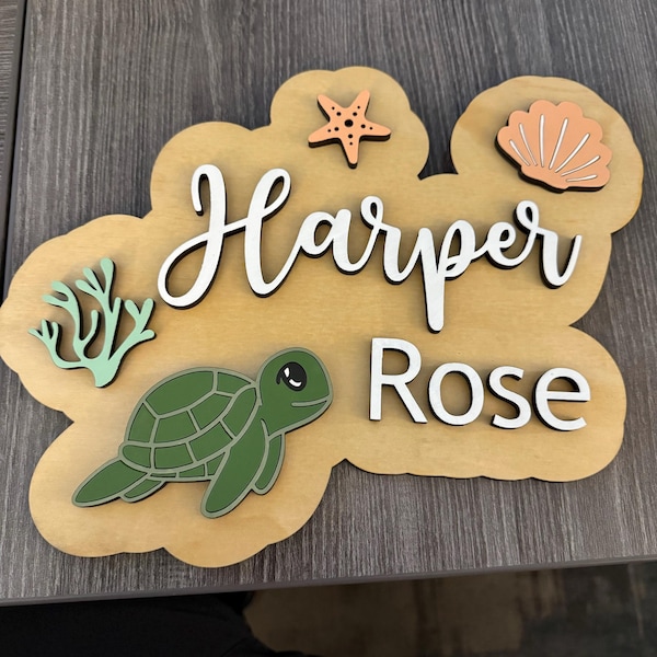 Sea Turtle Name Sign | Ocean Theme Nursery | Wooden Name Sign | Girl ...