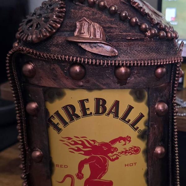 Fireball Liquor Bottle, Steampunk Liquor Bottle, Firefighter Gift, Fire ...