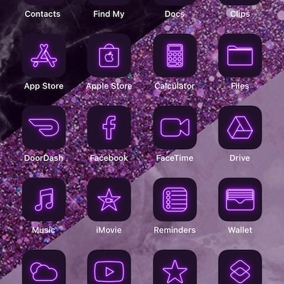 Purple Neon App Icons, Neon Aesthetic Ios 14 Icons, iPhone Icon Pack ...